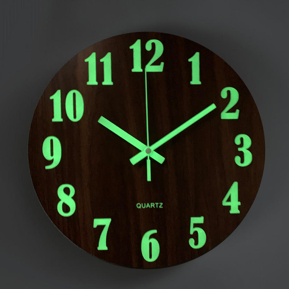 EMAF 12 Inch Luminous Wooden Wall Clock – Silent Fluorescent Night Lig ...
